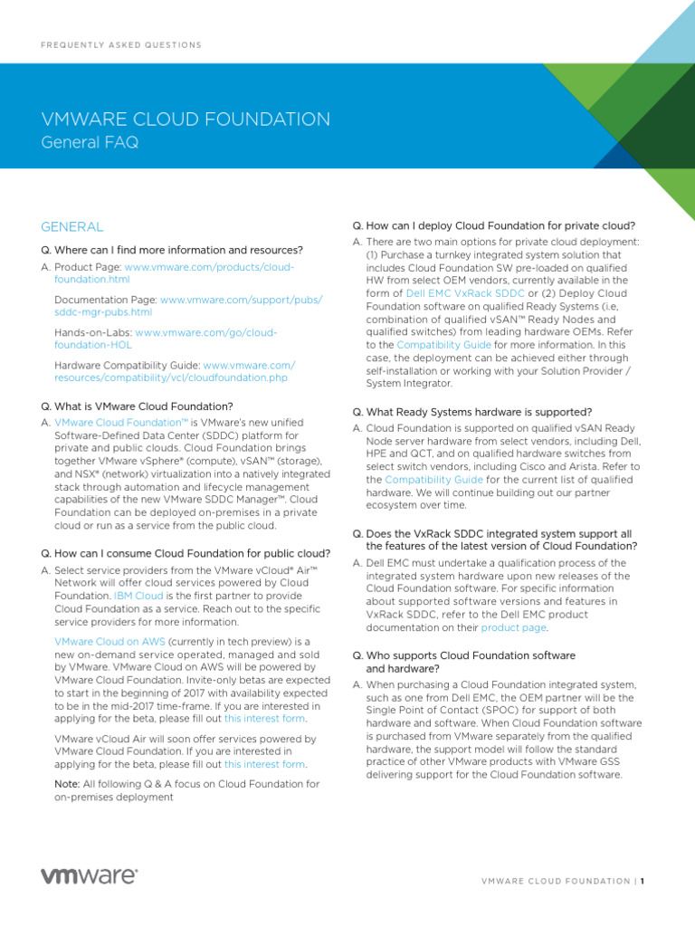 VMware Cloud Foundation FAQ Guide | PDF | Cloud Computing | Computer ...