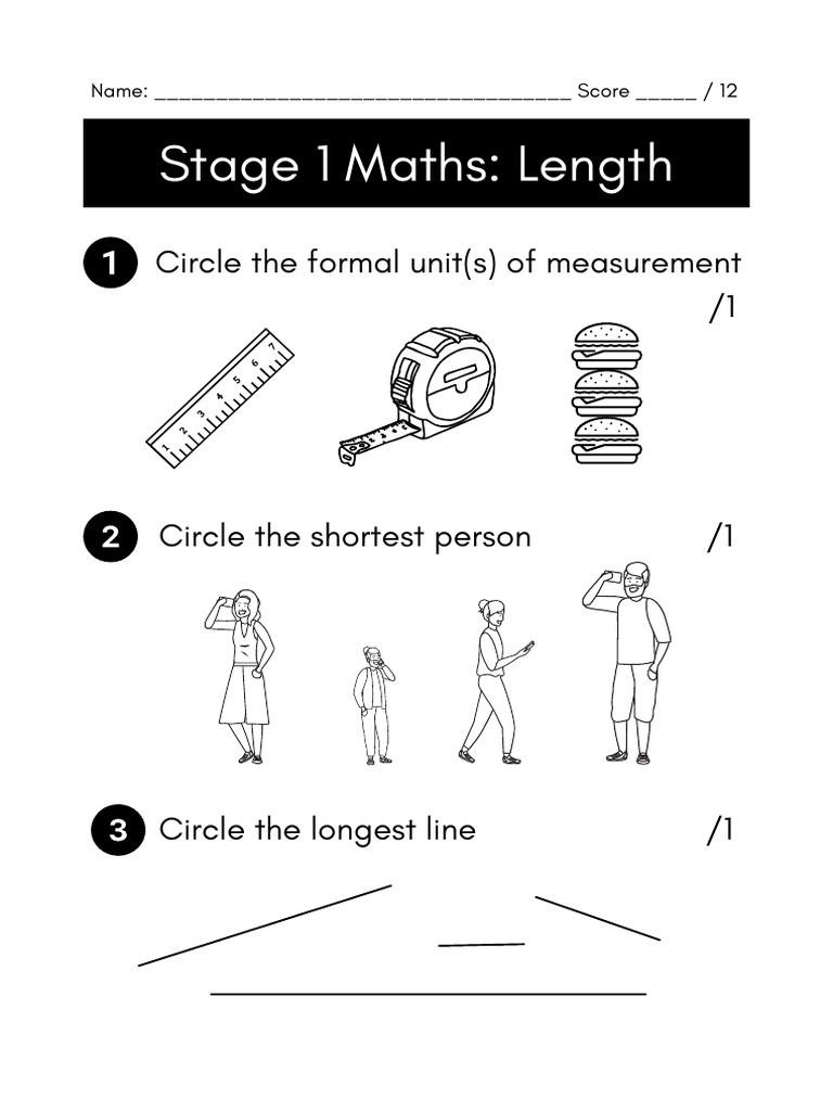 Grade 1 Maths Measurement Worksheet in Greyscale Clean Style - 20250725 ...