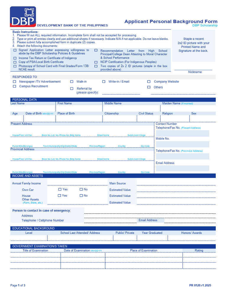 DBP Scholarship Applicant Form | PDF | Justice | Crime & Violence