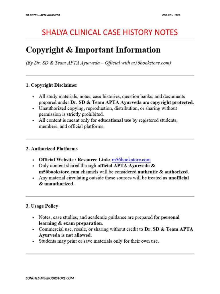 Shalya Clinical Case History Notes Sd Notes Apta Works m56bookstore ...
