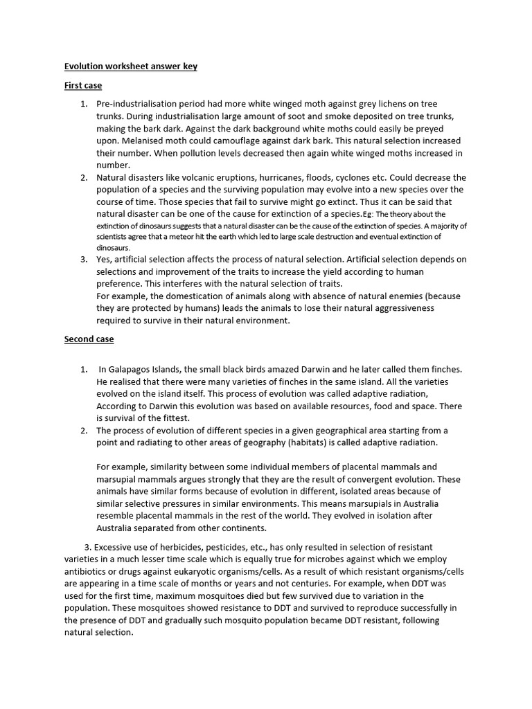 Evolution Worksheet Answers | PDF | Evolution | Natural Selection