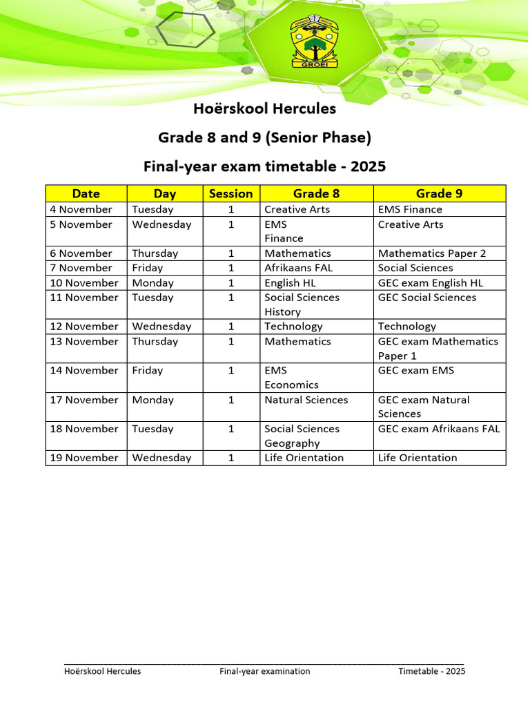 Final Exam Timetable 2025-4 | PDF