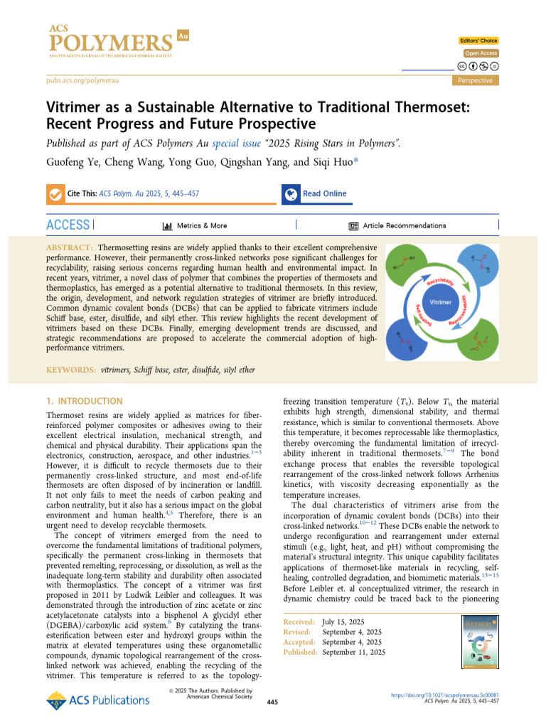 Vitrimer As A Sustainable Alternative To Traditional Thermoset Recent ...