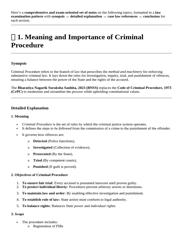 Criminal Procedure and BNSS 2023 Overview | PDF | Bail | Criminal ...