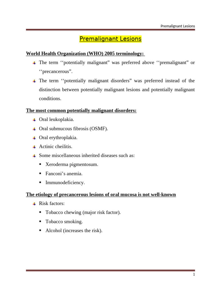 1 Premalignant Lesions | PDF | Skin Cancer | Medicine