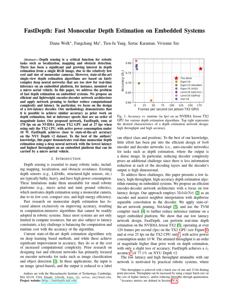FastDepth - Fast Monocular Depth Estimation On Embedded Systems | PDF ...