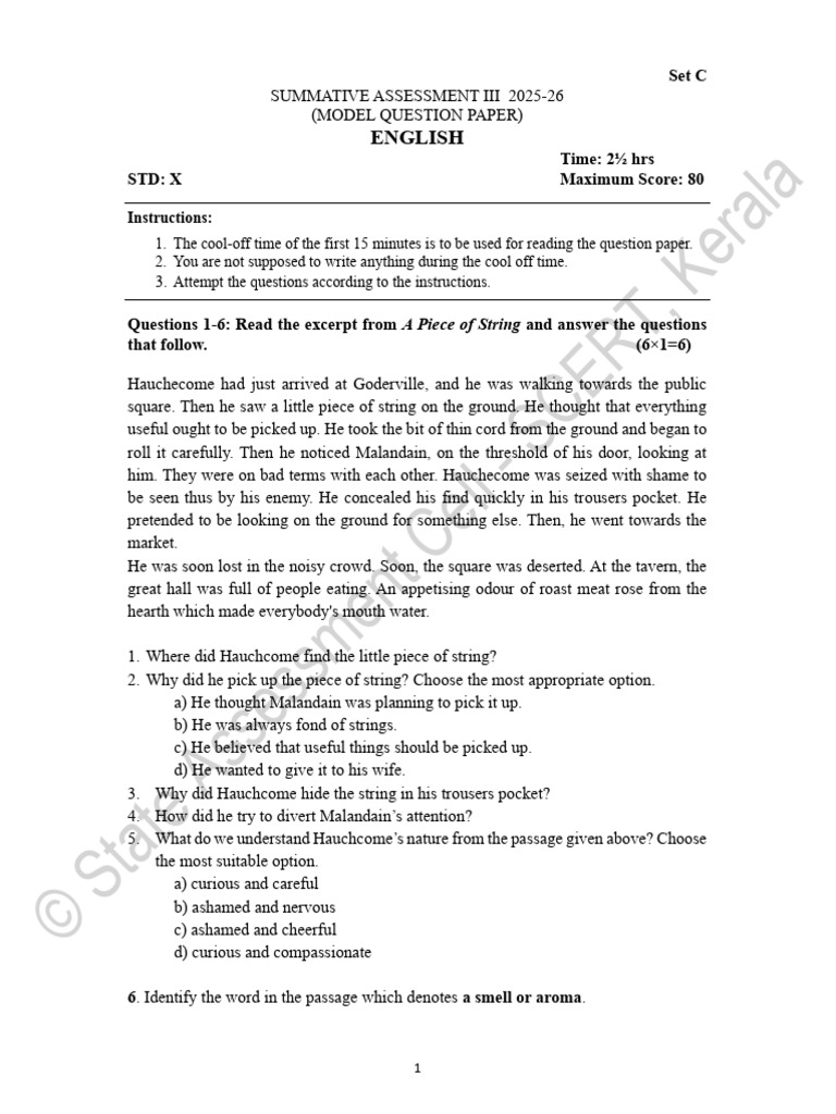 English_Set_C_General Schol Qn & Ans | PDF