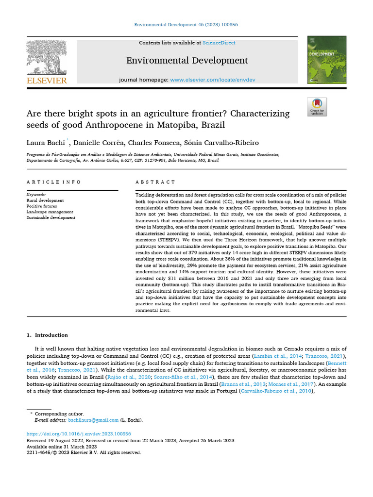 Are There Bright Spots in An Agriculture Frontier. Characterizing Seeds ...