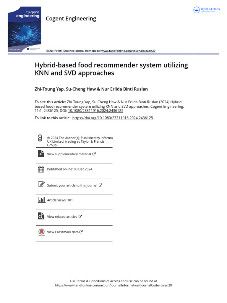 Hybrid-Based Food Recommender System Utilizing KNN and SVD Approaches ...