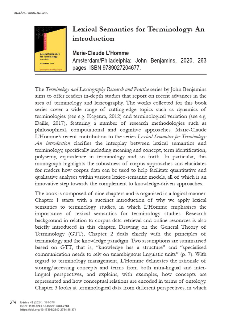 Lexical Semantics For Terminology: An Introduction | PDF | Semantics | Linguistics