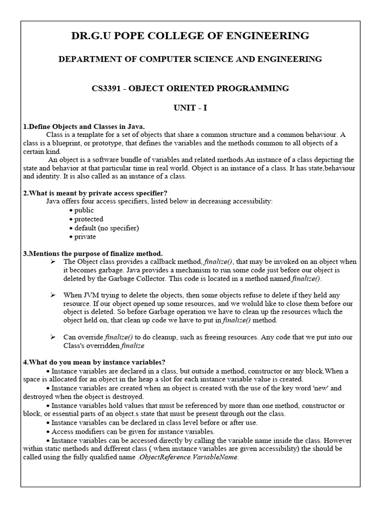 Oops Important Questions | PDF | Class (Computer Programming) | Inheritance (Object Oriented ...