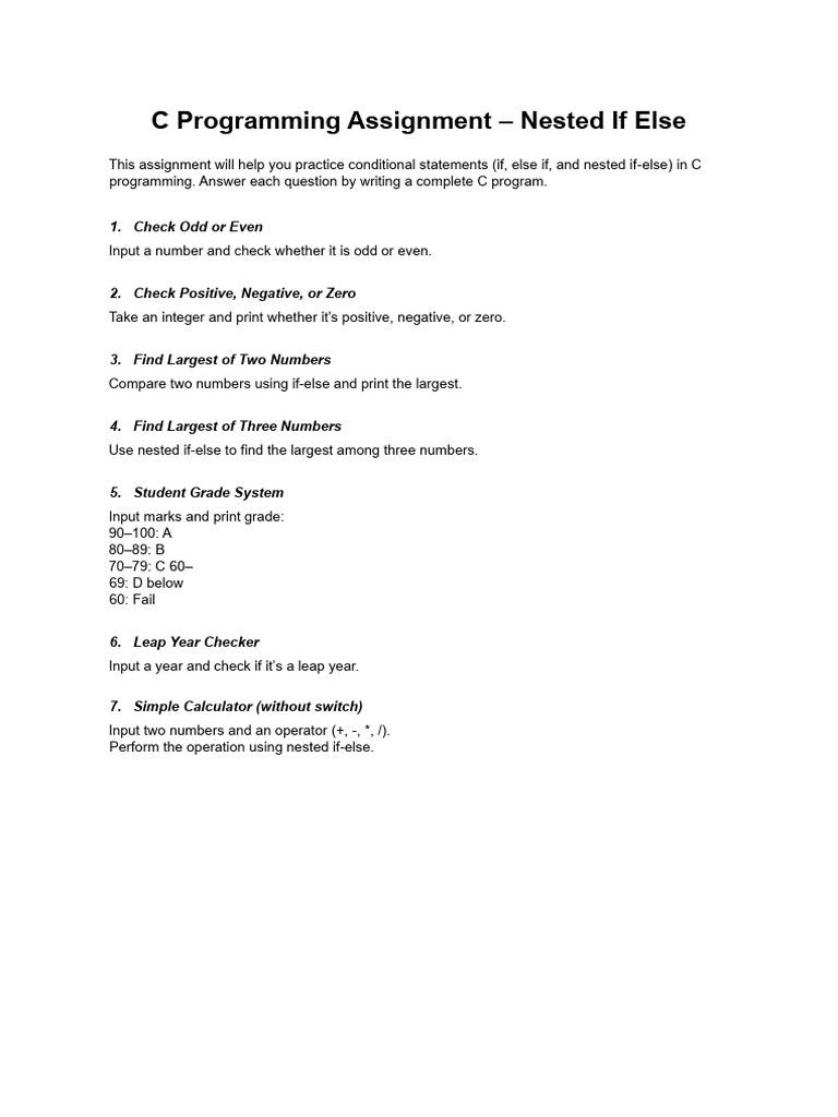 C Assignment Nested If Else | PDF