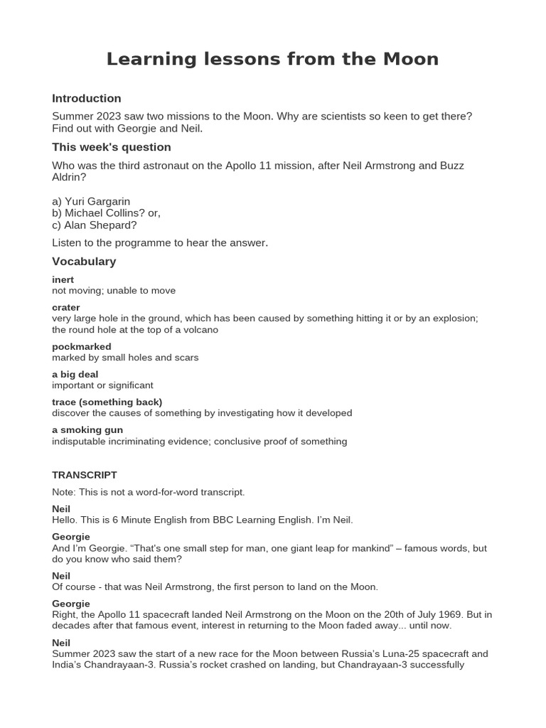 Learning Lessons From The Moon | PDF | Neil Armstrong | Moon