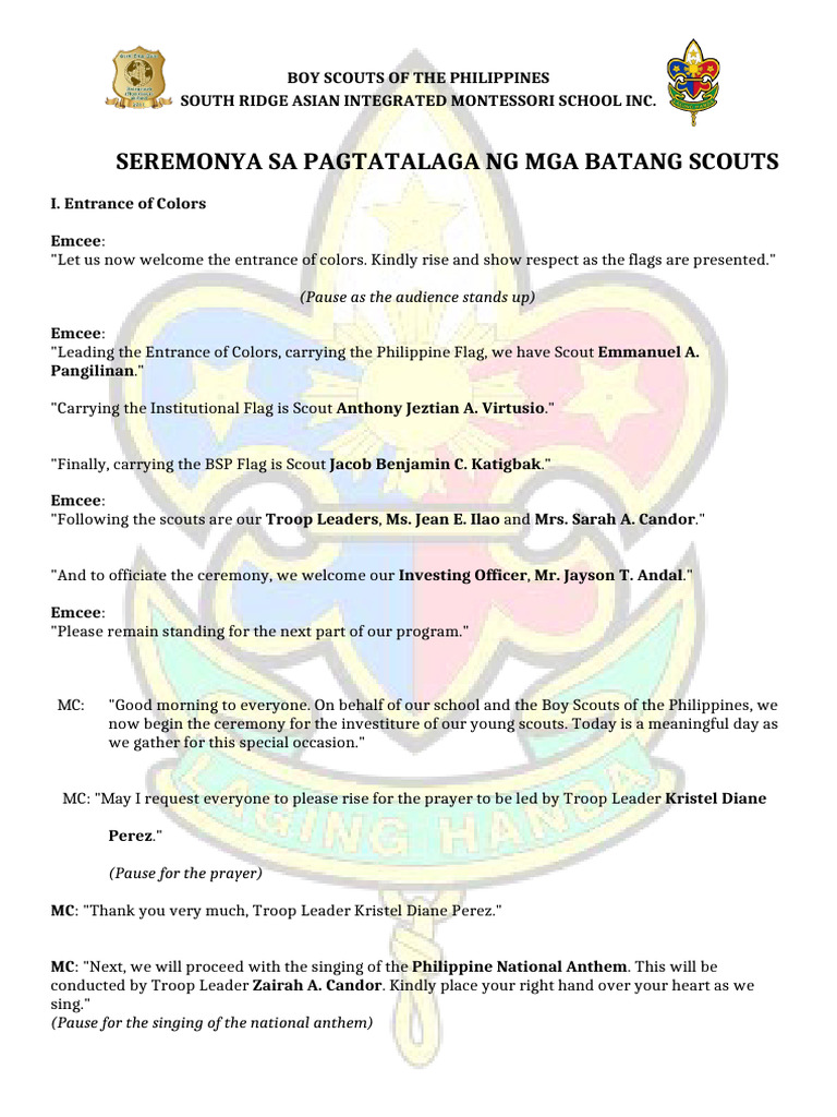 Boy Scouts of The Philippines Script | PDF