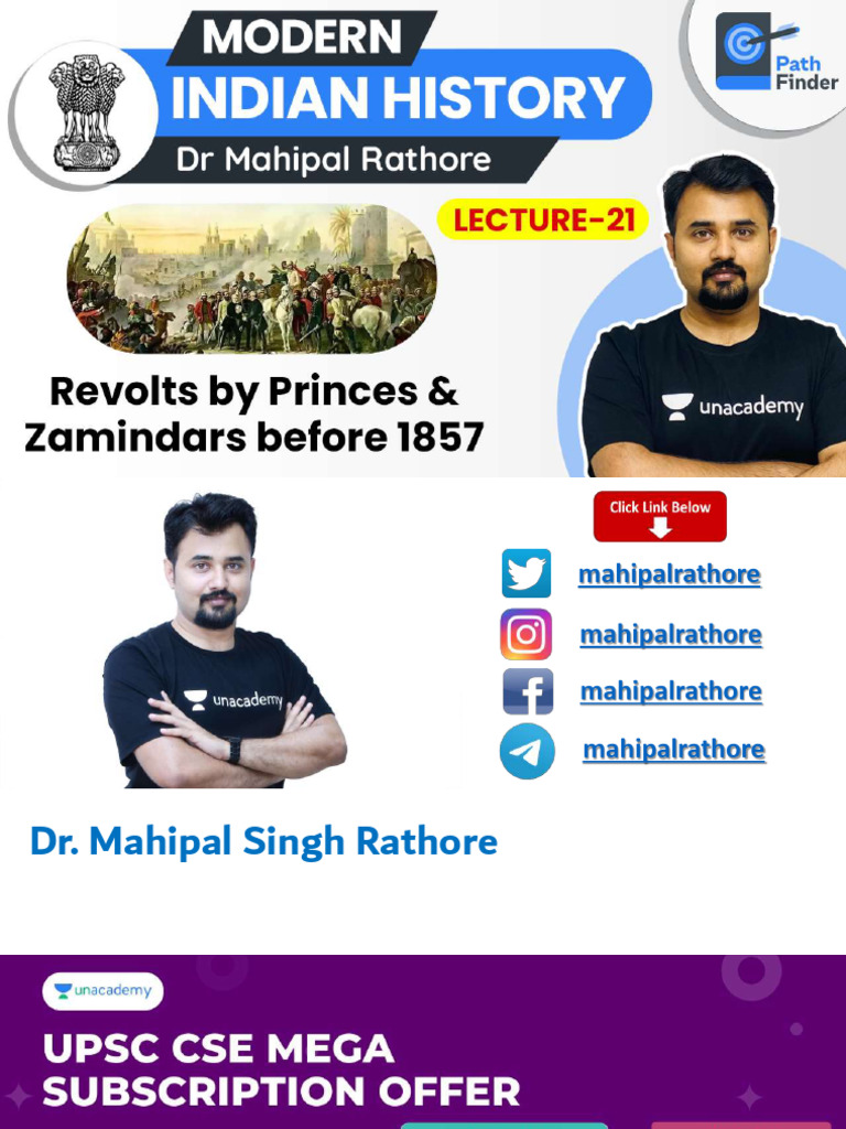L21 Modern Indian History Revolts by Princes and Zamindars Before | PDF