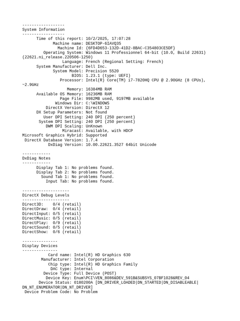 DX Diag | PDF | Operating System Technology | Computing Platforms