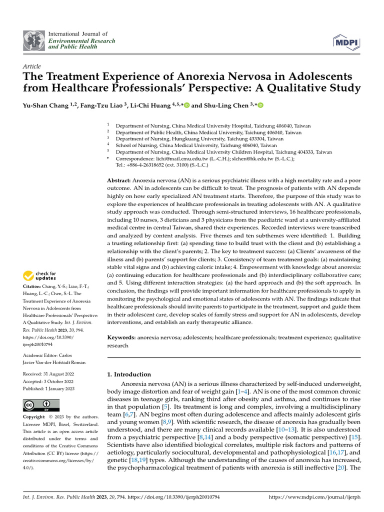 The Treatment Experience of Anorexia Nervosa in Ad | PDF | Anorexia ...