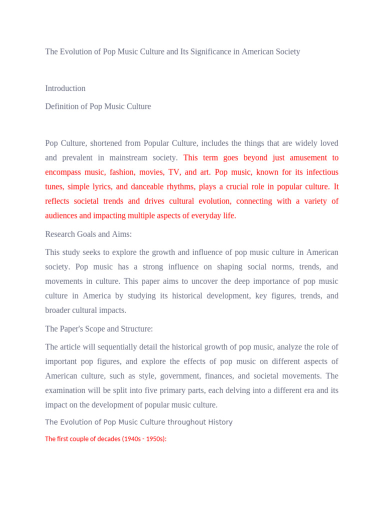 The Evolution of Pop Music Culture and Its Significance in American ...