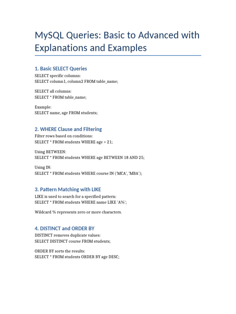 DBMS - Basic to Advanced_MySQL_Queries | PDF | Database Index | Data Management