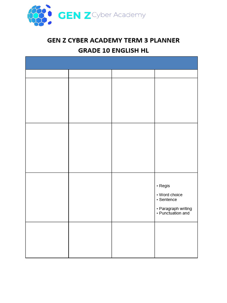 Grade 10 English Term 3 Planner | PDF | Essays | Narrative