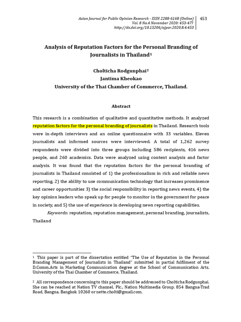 Analysis of Reputation Factors For The Personal Branding of Journalists ...
