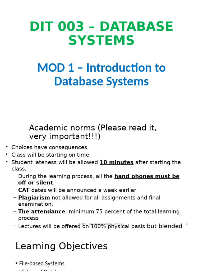 MOD 1 - Introduction To Database Systems | PDF | Databases | Relational Database