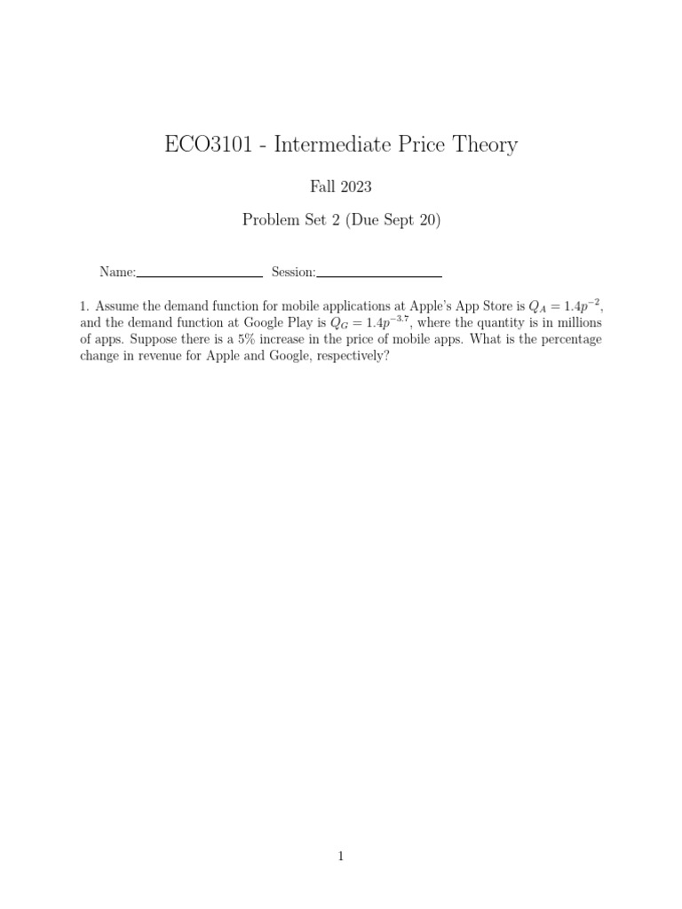 ECO3101 Intermediate Price Theory PS2 | PDF
