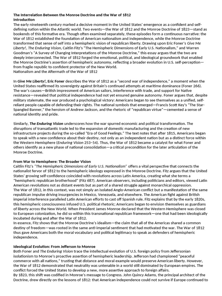 The Interrelation Between The Monroe Doctrine and War of 1812 | PDF ...