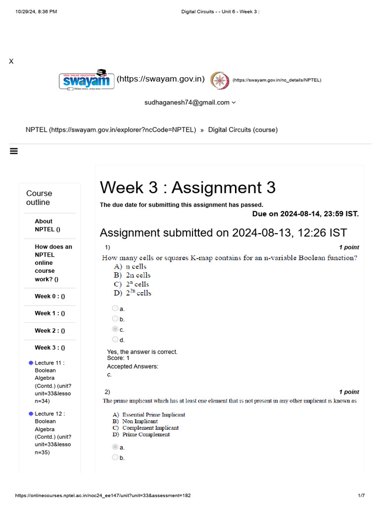 Dig Cir - Assignment 3 - 2024-25 Odd | PDF | Boolean Algebra | Teaching Mathematics