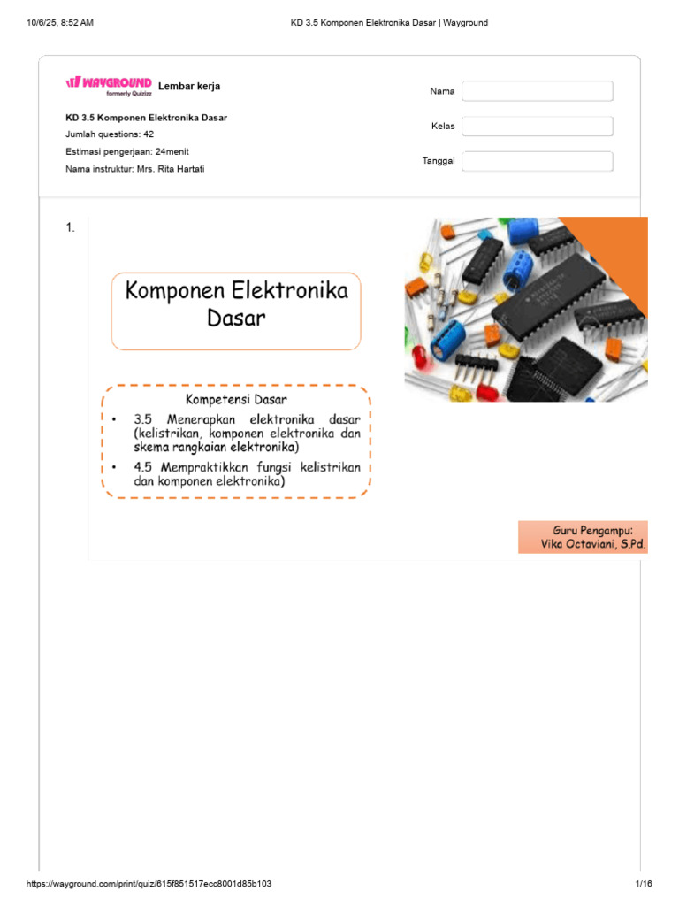 Kuis Komponen Elektronika Dasar | PDF