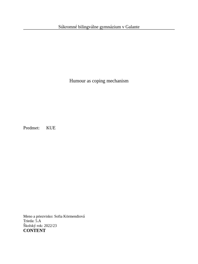 Humour as a Coping Mechanism Analysis | PDF | Laughter | Psychological ...