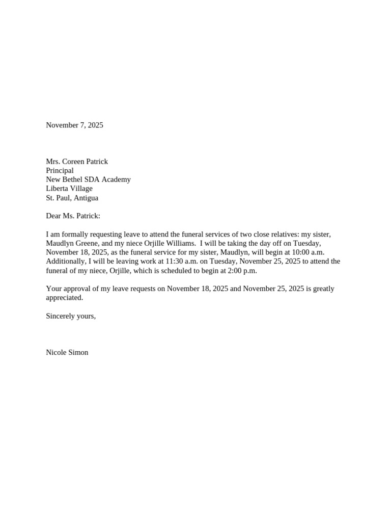 Tasha Funeral Leave Request | PDF