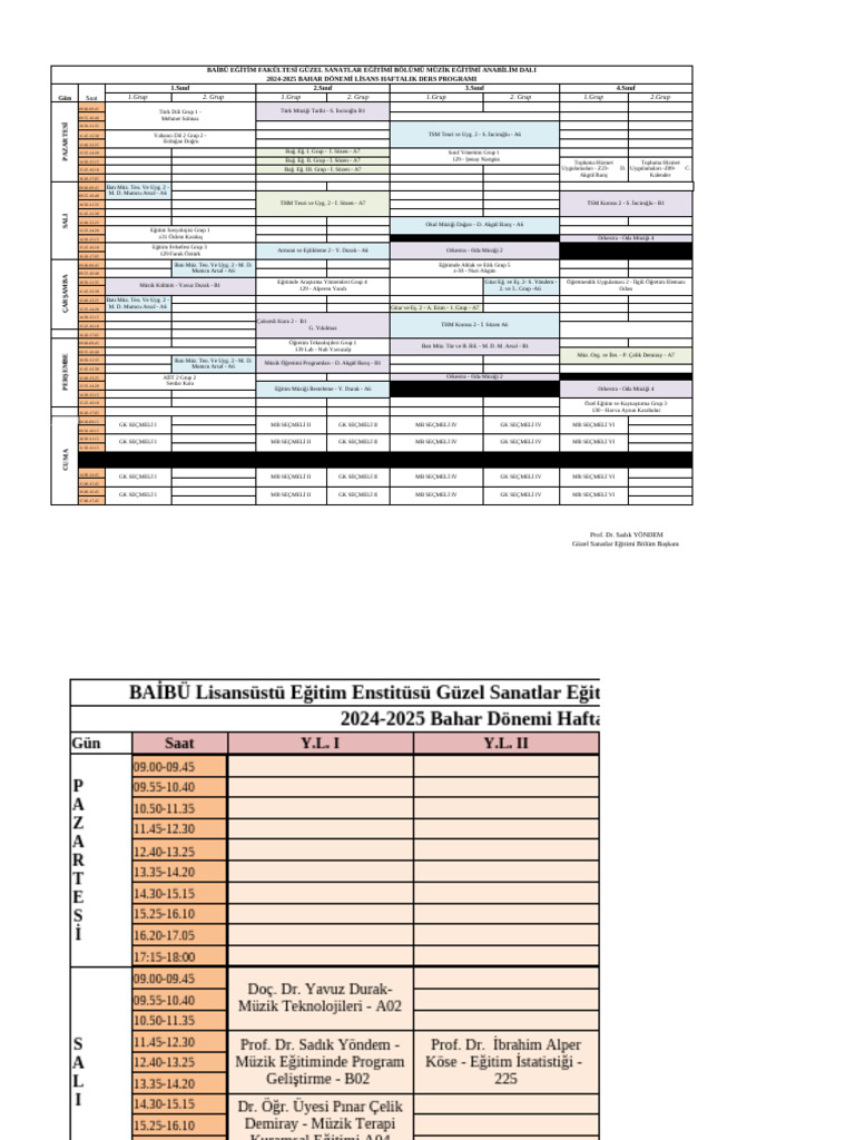 2024-2025 Bahar Lisans Son Haftalık Ders Programı 20.02 Yeni | PDF