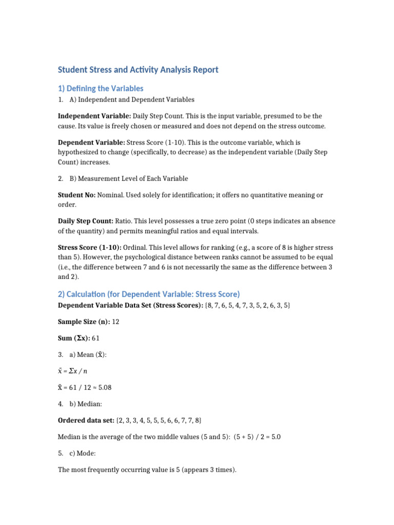 Impact of Steps on Student Stress Levels | PDF | Coefficient Of ...