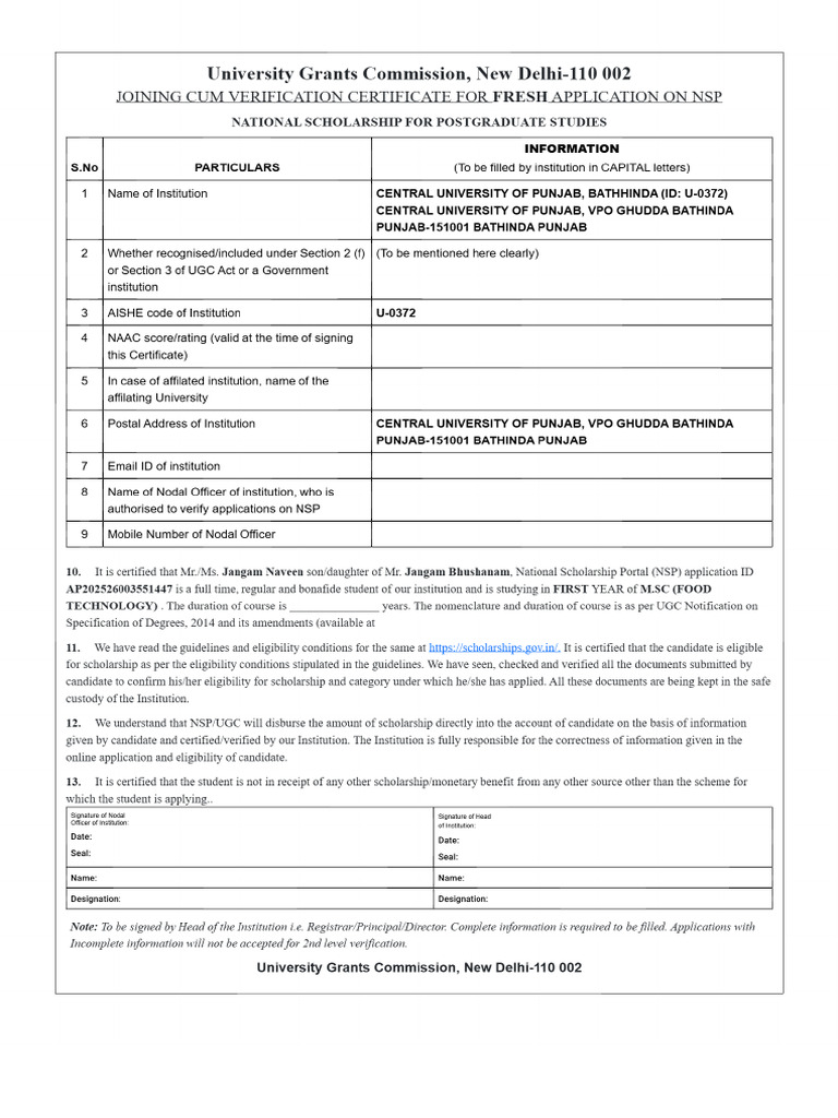 Join Cum Verification NSP | PDF