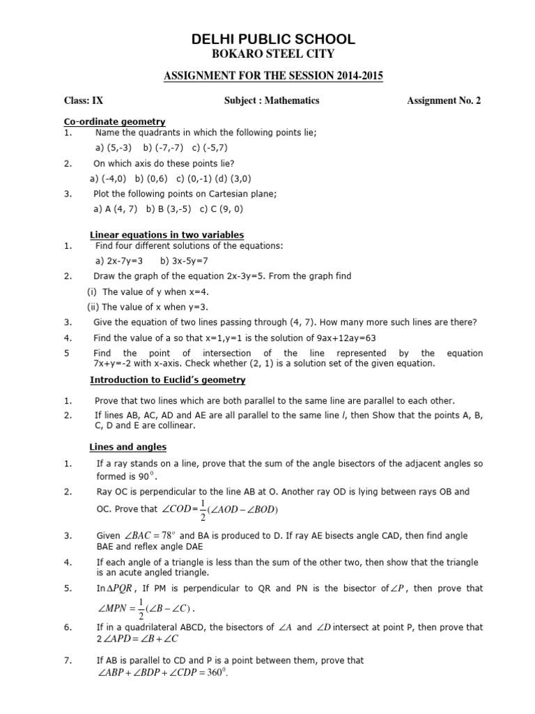 CBSE Class 9 Mathematics Revision Assignments (4) - 1 | PDF | Line ...