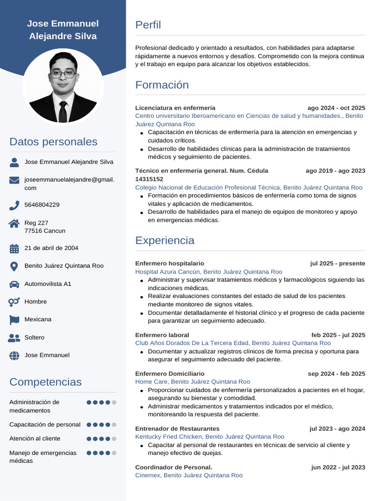 CV Jos É Emmanuel A Lej Andre Silva | PDF | Enfermería | Hospital