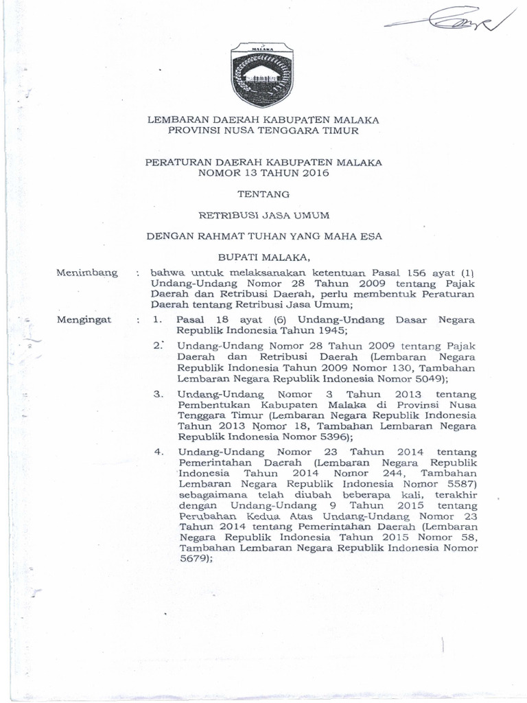Perda Malaka No. 13 Tahun 2016 | PDF