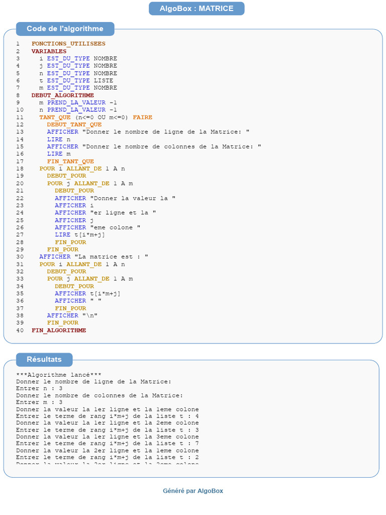 Algorithme de saisie de matrice 3x3 | PDF