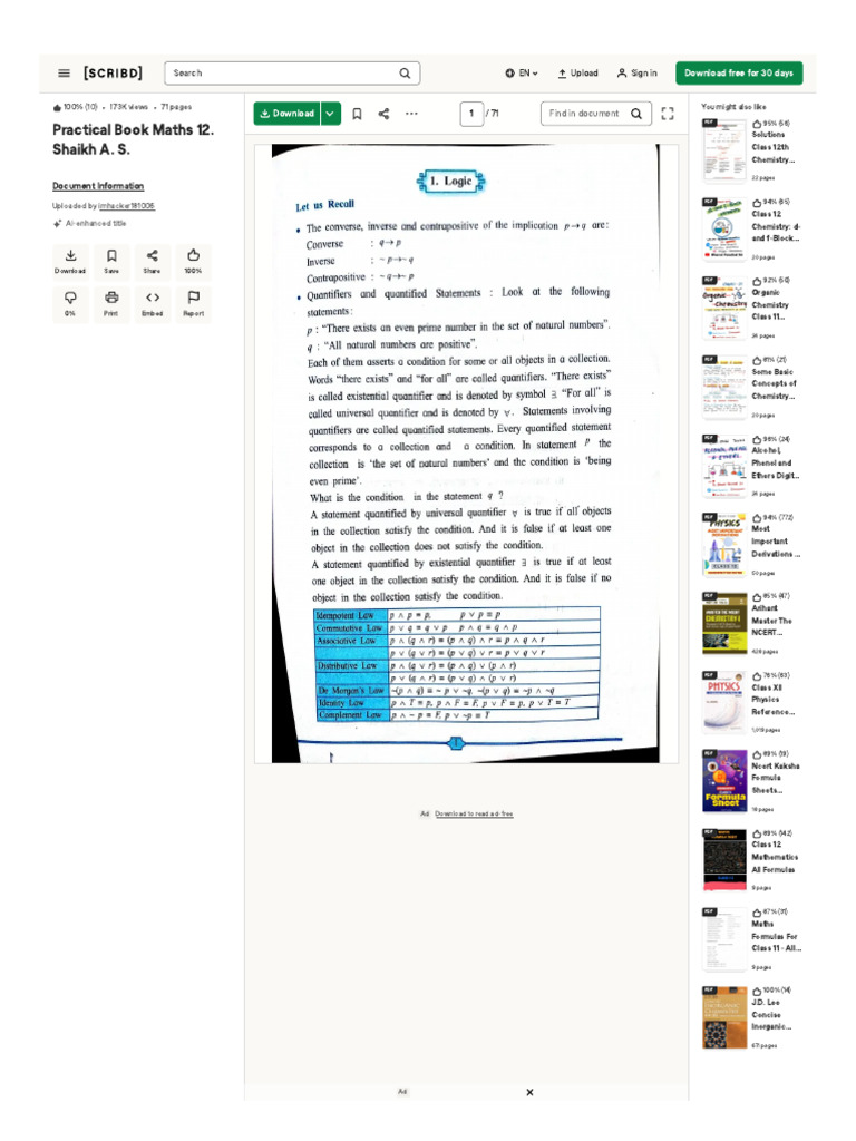 WWW Scribd Com Document 689366630 Practical Book Maths 12 Shaikh A S | PDF