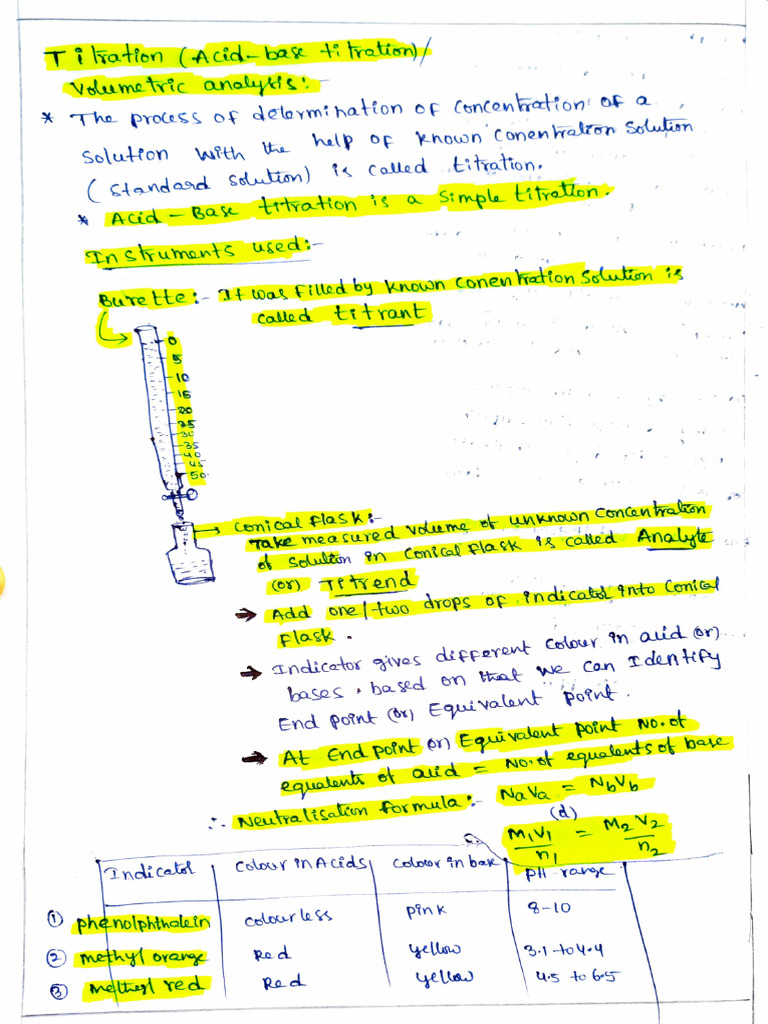 Volumetric Analysis (Acid-Base and Redox Titrations) | PDF | Titration ...