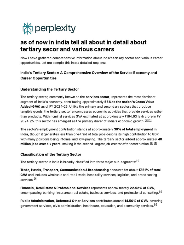 India's Tertiary Sector: Careers & Growth | PDF | Gross Value Added ...