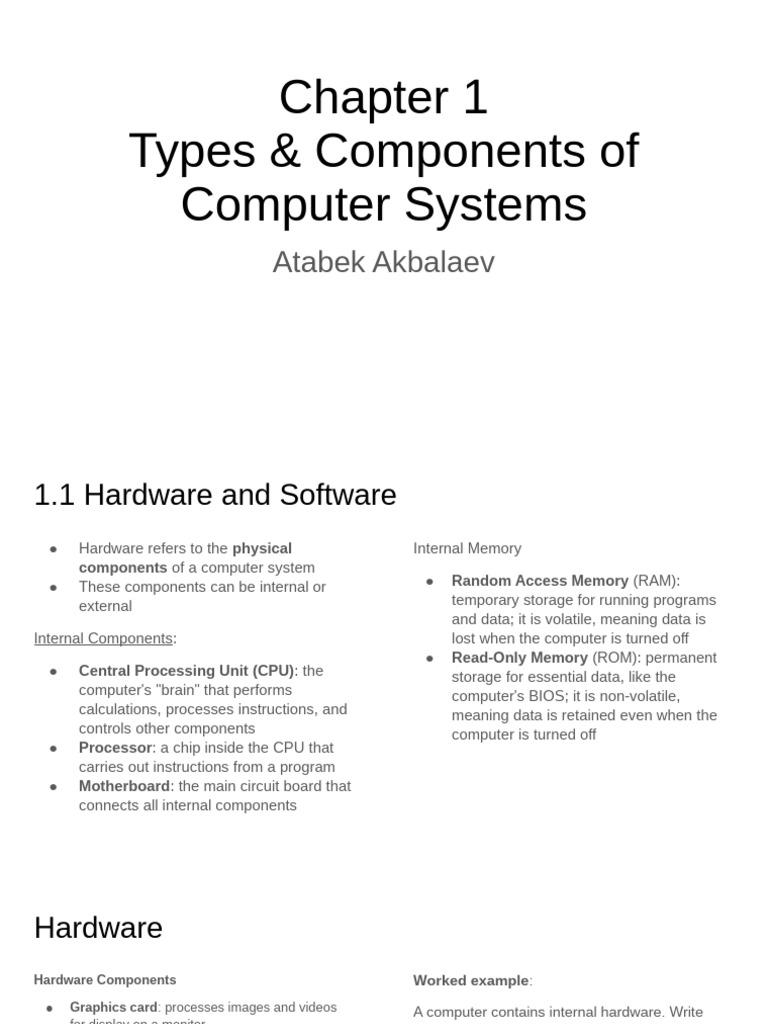 Chapter 1 - Types and components of a computer system | PDF | Computer Data Storage | Graphical ...