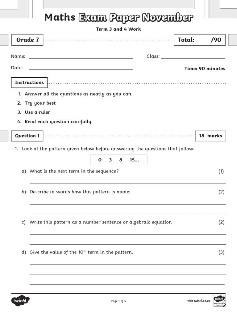 Za m 1727122309 Grade 7 Exam Paper November Ver 4 1 | PDF | Shape ...
