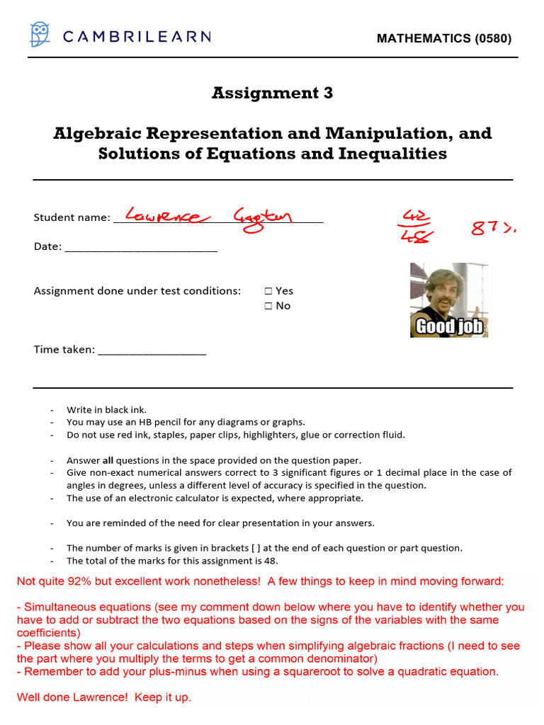 Marked Paper - Assignment 3 - Lawrence Jason Gagtan 87% | PDF