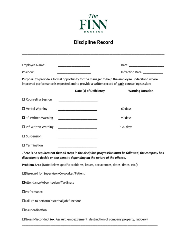 The Finn Houston 2025 Disciplinary Action Form | PDF