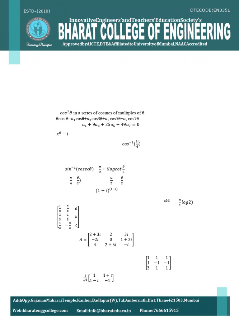 AM-I Question Bank for IA-I 25-26 | PDF | Matrix (Mathematics) | Mathematics