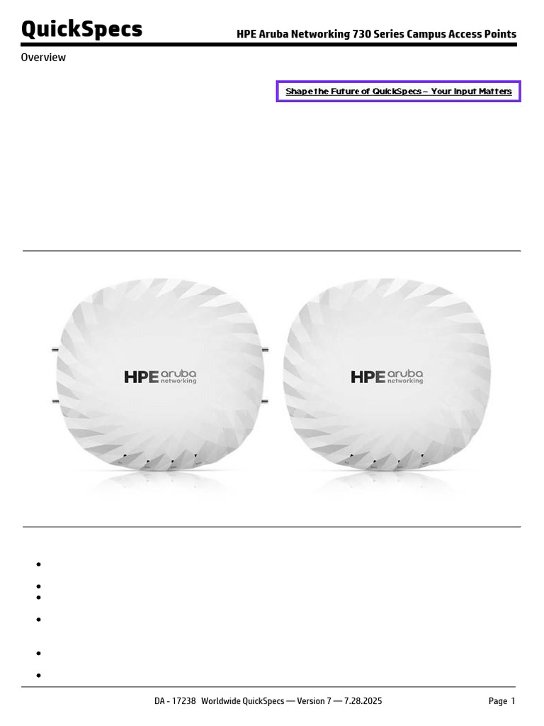 HPE Aruba 730 Series Wi-Fi 7 Access Points | PDF | Ieee 802.11 ...