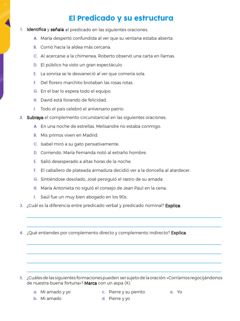 Estructura del Predicado en Oraciones | PDF | Predicado (Gramática ...