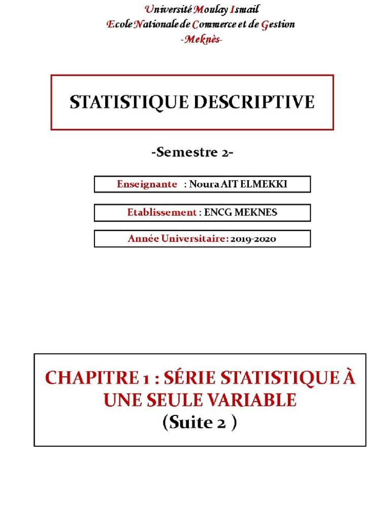 Statistiques Descriptives ENCGM Semaine 3 - Copie | PDF